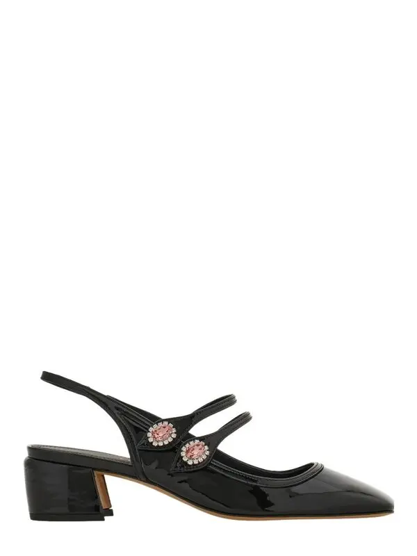 FERRAGAMO Patent Leather Mary Jane Slingback With Crystal Embellishments - Black