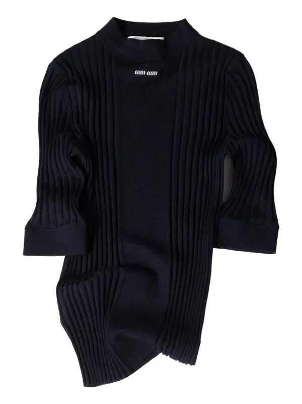 Miu Miu Ribbed Knit Jumper With Turtleneck - Navy Blue