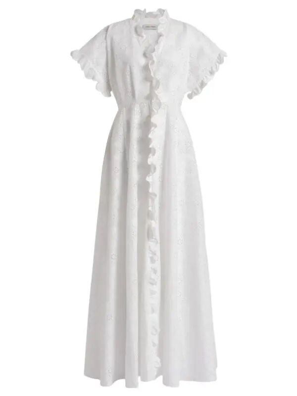 Alberta Ferretti Broderie Anglaise Maxi Dress - White