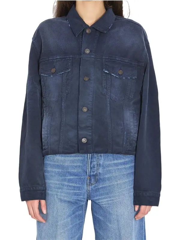 Balenciaga Cropped Old-effect Denim Jacket - Dark Blue