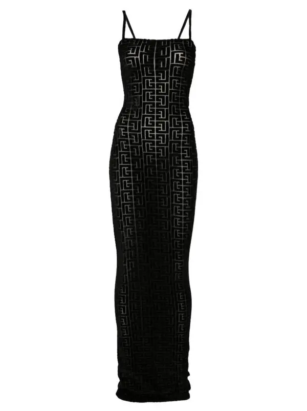 Balmain Letter Pattern Maxi Slip Dress - Black