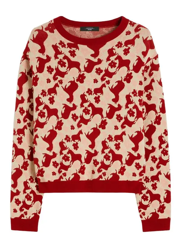 Max Mara Long Sleeve Jacquard Knit Sweater - Red