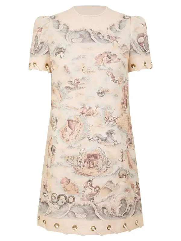 Zimmermann Graphic Print Short Sleeve Mini Dress - Treasure Map