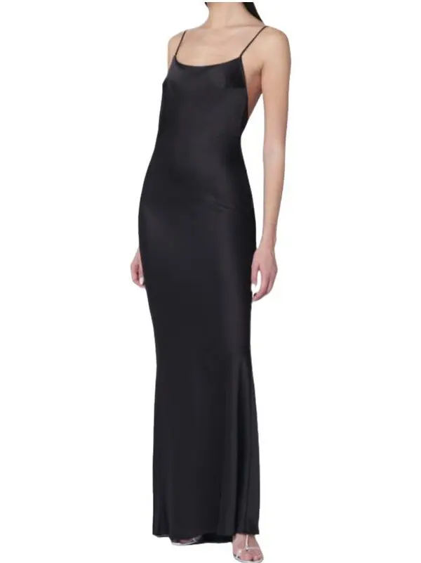 Andamane The Attico Ninfea Satin Slip Maxi Dress - Black