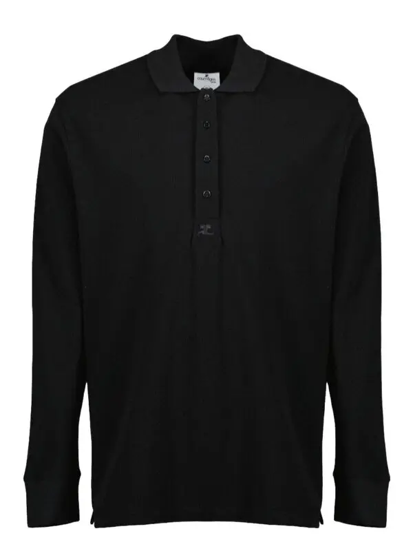 COURREGES Courrèges Long Sleeve Collared Polo Shirt - Black