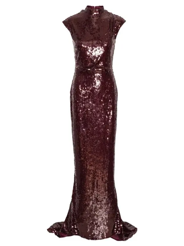 ROTATE BY BIRGER CHRISTENSEN Cap-sleeve Sequin Maxi Dress - Wine Red