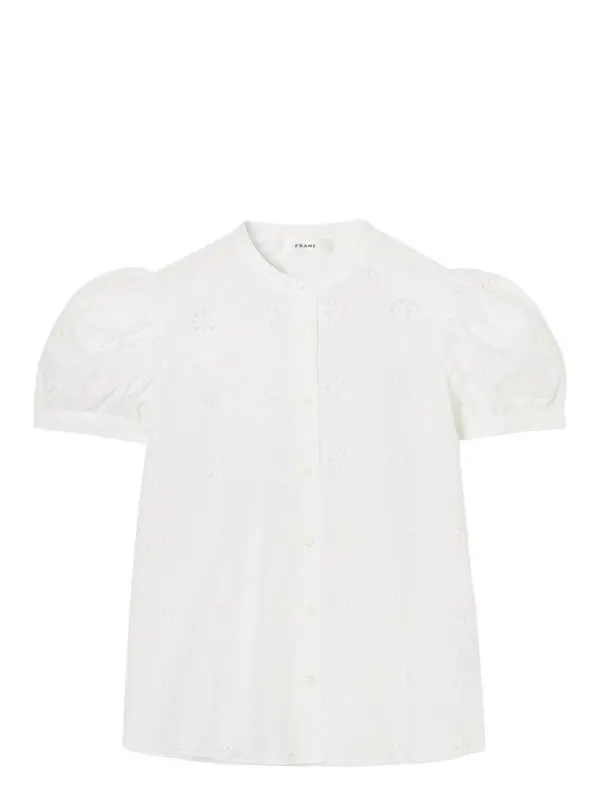 FRAME Broderie Anglaise Puff Sleeve Shirt - White