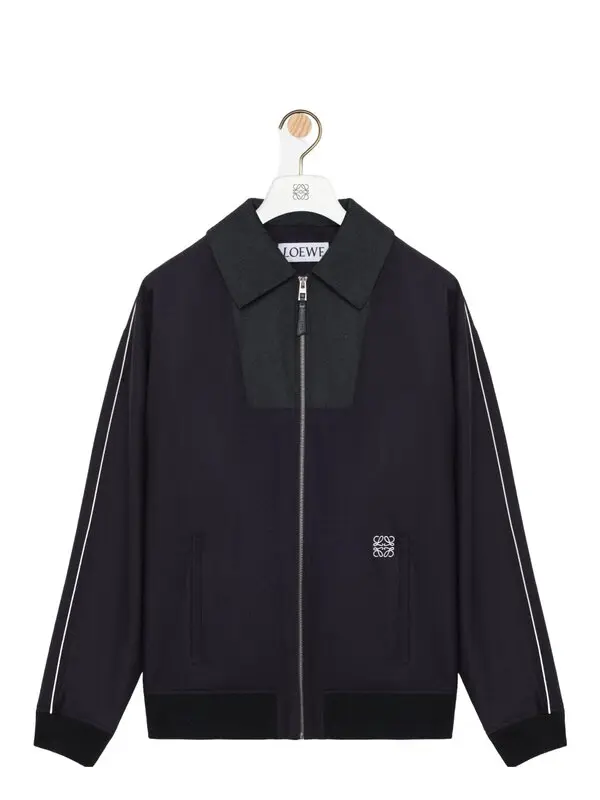 Loewe Zip-up Bomber Jacket With Embroidered Pattern - Navy Blue/gray