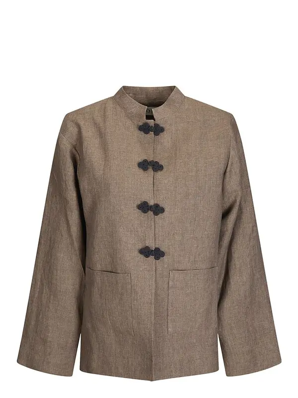RÓHE Long Sleeve Stand Collar Casual Jacket - Brown