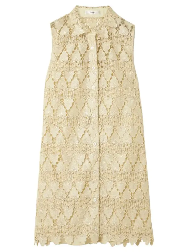 FRAME Deco Scalloped Guipure Lace Mini Shirt Dress - Nude