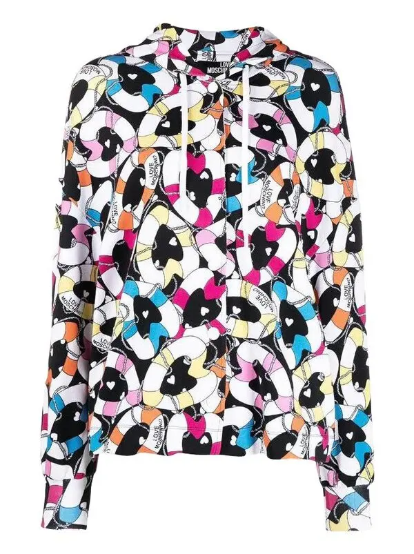 Moschino Printed Drawstring Hooded Jacket - Multicolor