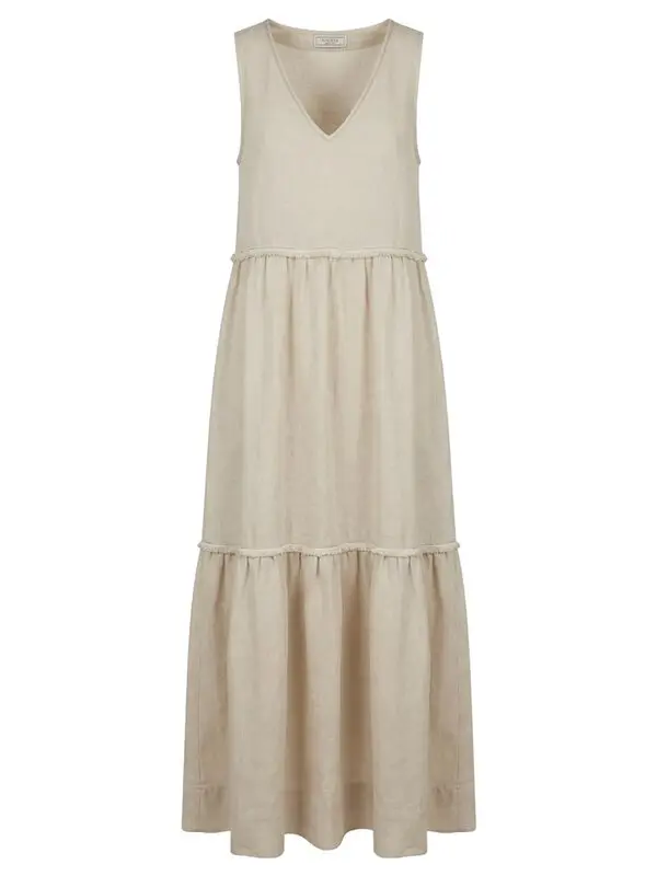 Peserico Tiered Maxi Dress With Frayed Edges - Nude