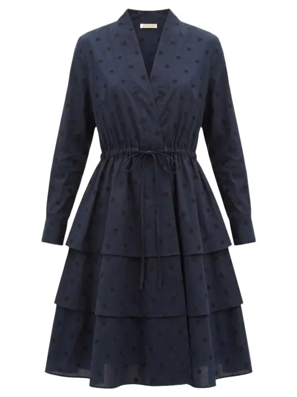 Alaïa V-neck Long Sleeve Tiered Dress With Tie Detail - Black