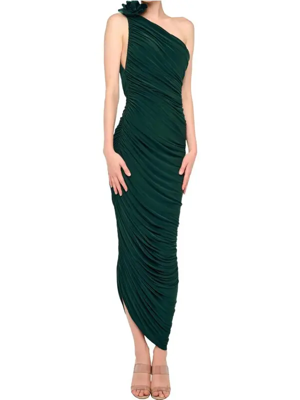 Norma Kamali Diana Draped One-shoulder Gown - Deep Emerald