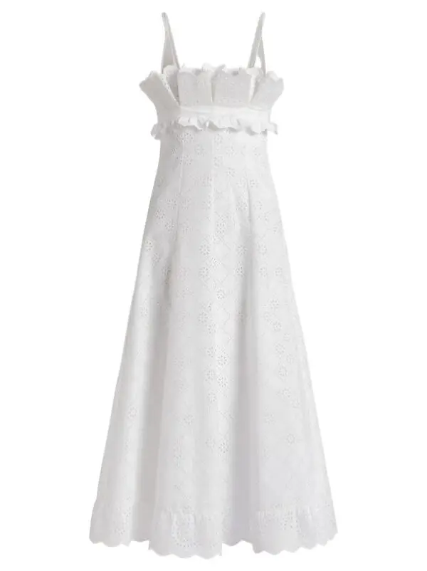 Alberta Ferretti Broderie Anglaise Midi Dress - White