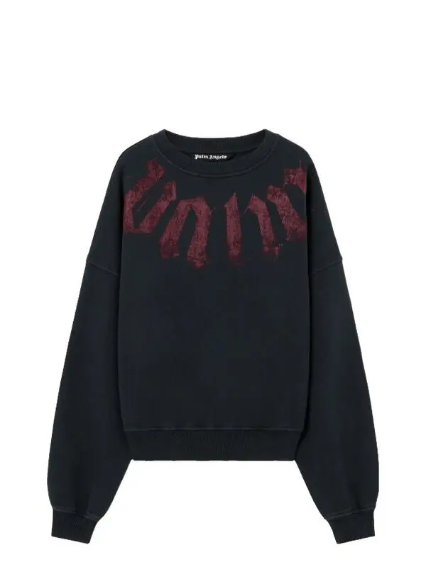 Palm Angels Big Neck Logo Loose Crewneck Sweatshirt - Black Burgundy