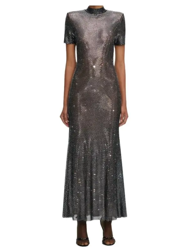 SELF-PORTRAIT Embellished Short-sleeve Midi Dress - Gun Gray