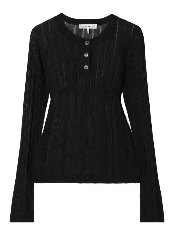 FRAME Button-front Open Knit Sweater - Black