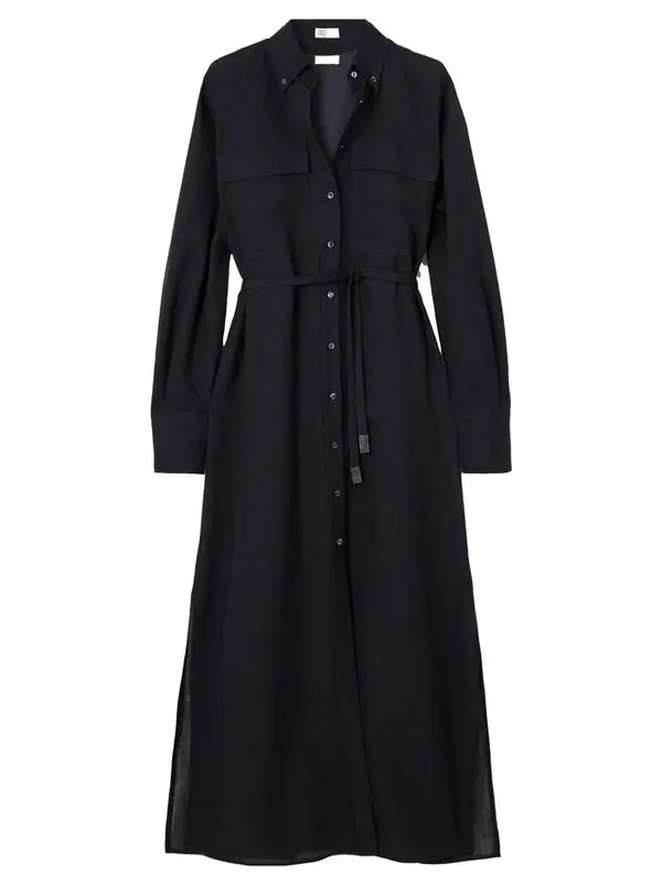 Brunello Cucinelli Long-sleeve Collared Button-up Midi Dress - Midnight Blue