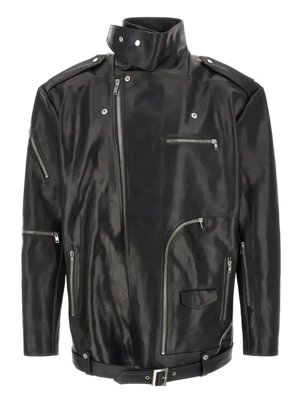 Rick Owens Asymmetrical Biker Leather Jacket - Black