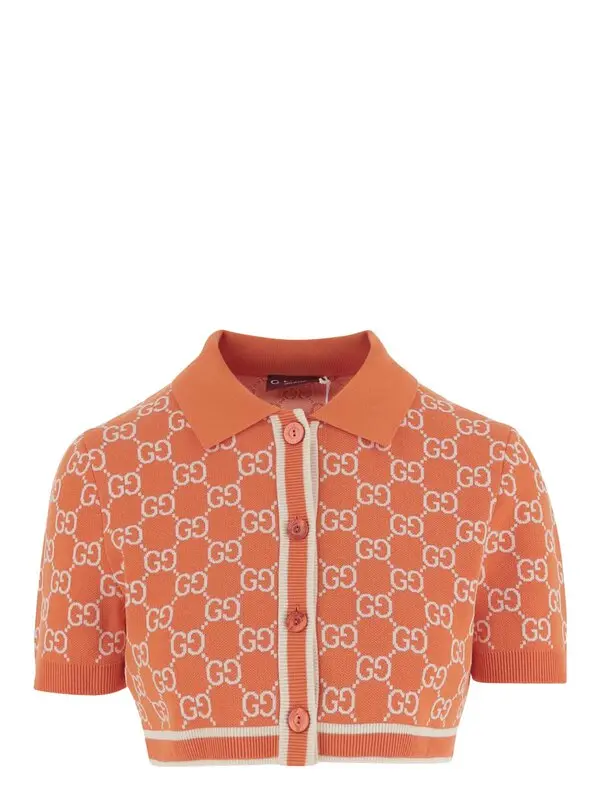 Gucci Monogrammed Cropped Knit Shirt - Multicolor