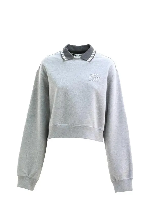 Miu Miu Logo-embroidered Collared Sweatshirt - Grey