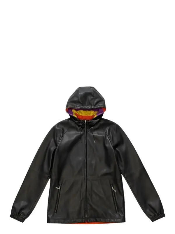 Loewe Hooded Leather Casual Jacket - Black