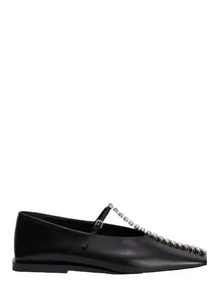 JIL SANDER Square Toe Ballet Flats With Buckled Ankle Strap - Black