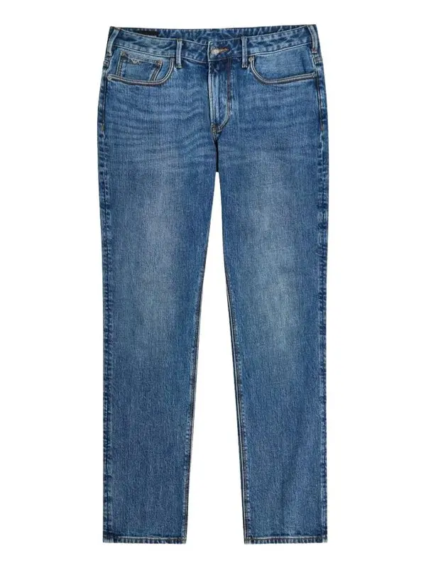 Emporio Armani Faded Effect Logo Plaque Jeans - Blue