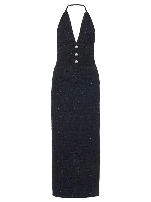 Alessandra Rich Sequin Knit Halterneck Midi Dress - Black