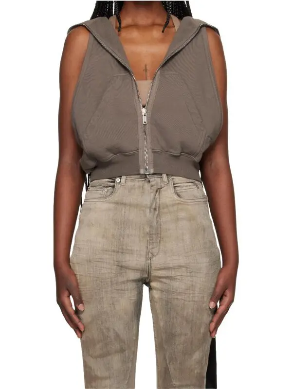 Rick Owens Sleeveless Zip-up Hoodie - Taupe