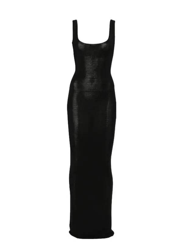 ENTIRE STUDIOS Sheer Scoop-neck Knitted Maxi Dress - Black