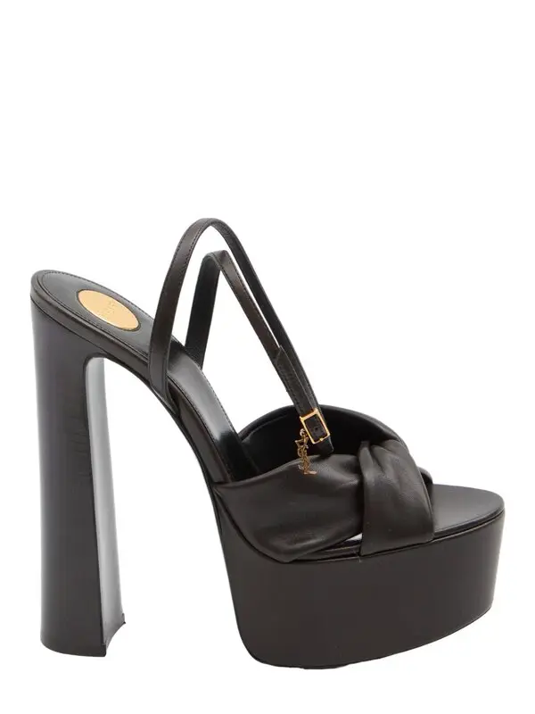 Saint Laurent Platform Sandals With Cassandre Charm - Brown