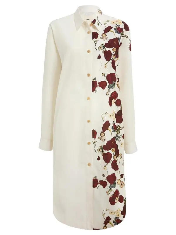 Khaite Gloria Dress Floral Print Shirt Dress - Cream And Red