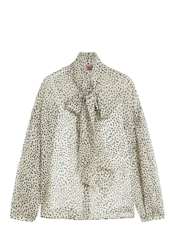 Max Mara Long Sleeve Printed Chiffon Shirt With Tie-bow Detail - Beige