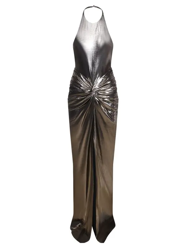 Retrofete Metallic Halterneck Gown With Draped Detail - Black