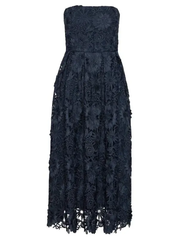 ROTATE BY BIRGER CHRISTENSEN Strapless Lace Midi Dress - Dark Blue