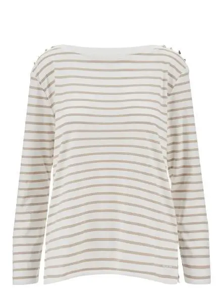 Emporio Armani Long-sleeved Striped Knit Sweater With Boat Neck - White