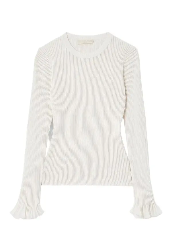 Ulla Johnson Ribbed Knit Sweater With Cuffed Sleeves - White