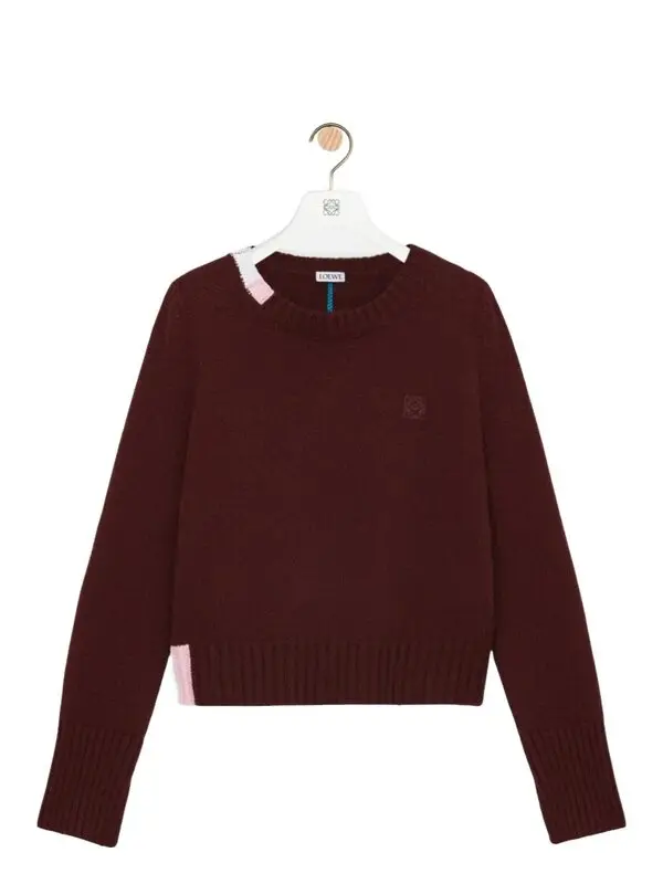 Loewe Anagram Embroidered Knitted Pullover - Burgundy/multicolour