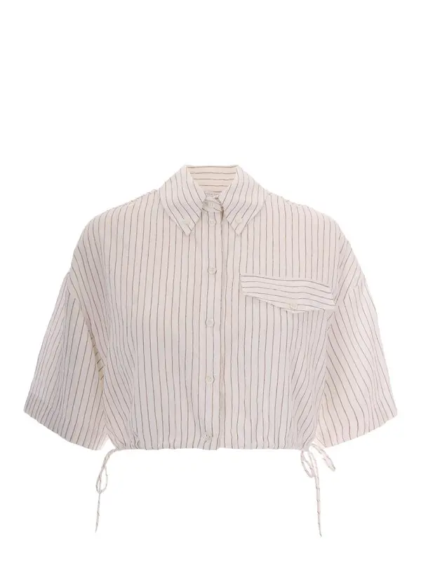 Patrizia Pepe Striped Cropped Shirt - White