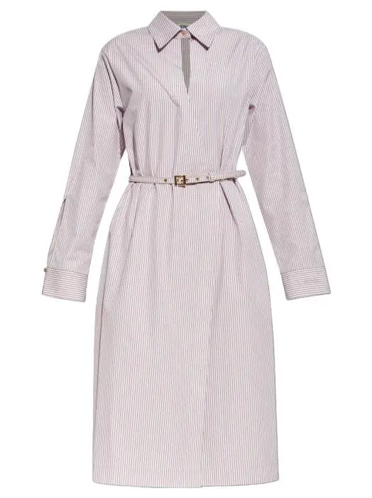 Fendi Striped Belted Shirt Dress - Pink
