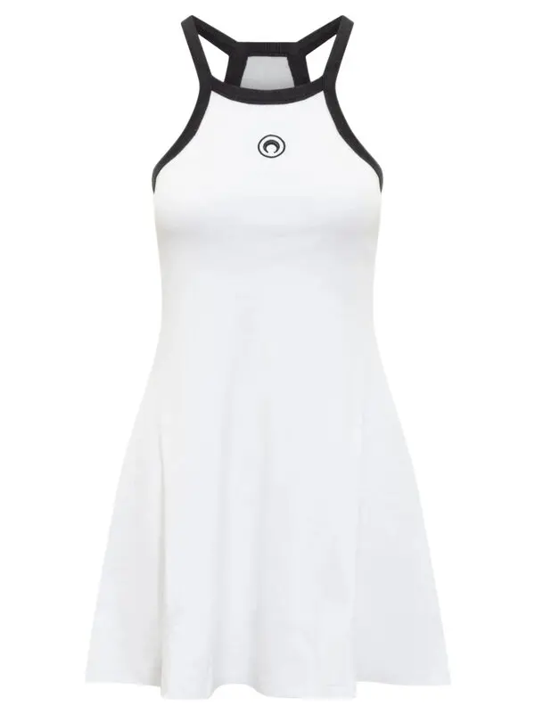 MARINE SERRE Sleeveless Mini Dress With Moon Embroidery - White