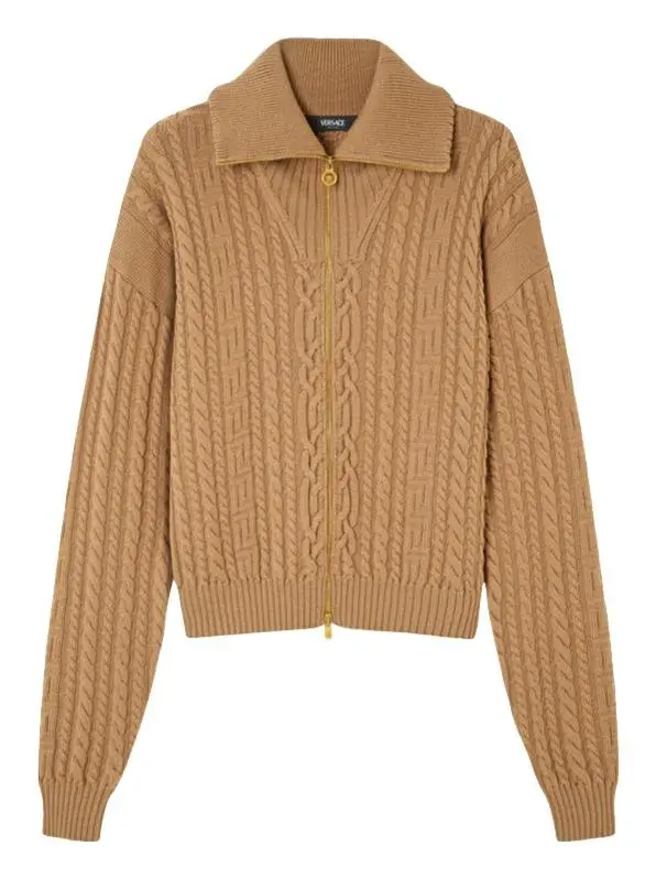 Versace Zip-up Knitted Cardigan - Brown