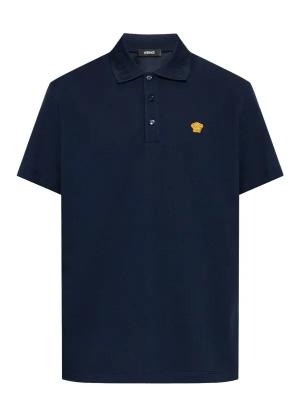 Versace Medusa-patch Short-sleeved Polo Shirt - Navy Blue