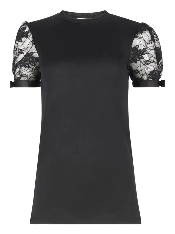 Nina Ricci Lace Puff Sleeve T-shirt - Black