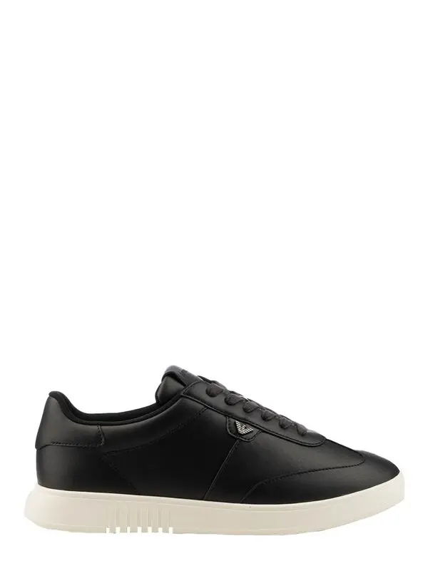 Emporio Armani Logo Plaque Leather Lace-up Sneakers - Black