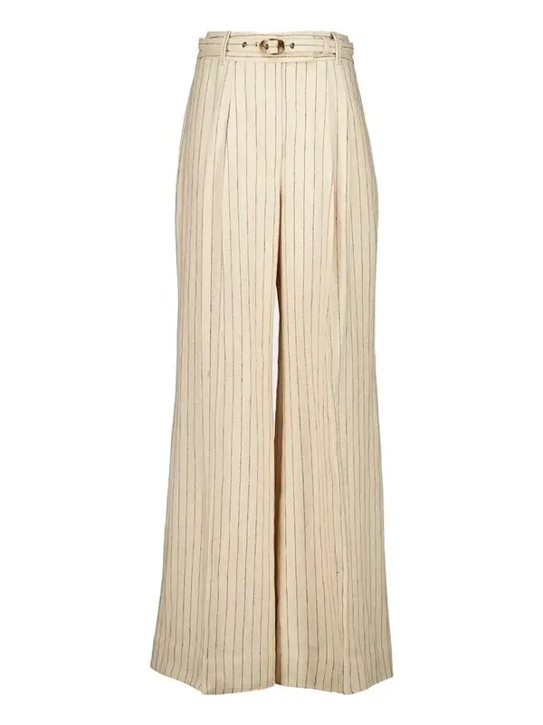 Zimmermann Pinstripe Belted Wide-leg Trousers - Nude