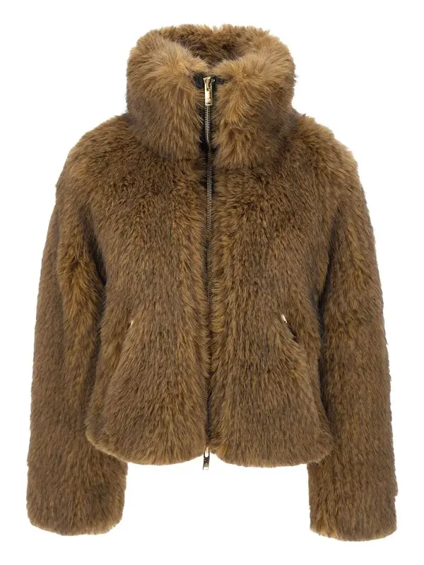 Moose Knuckles Faux Fur Zip Jacket - Green