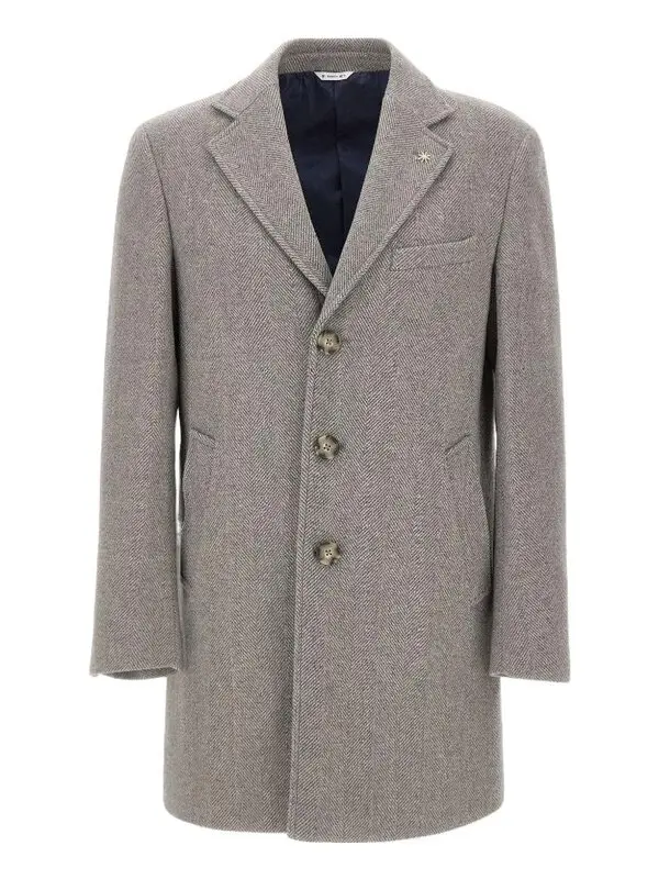 MANUEL RITZ Herringbone Single-breasted Coat - Grey